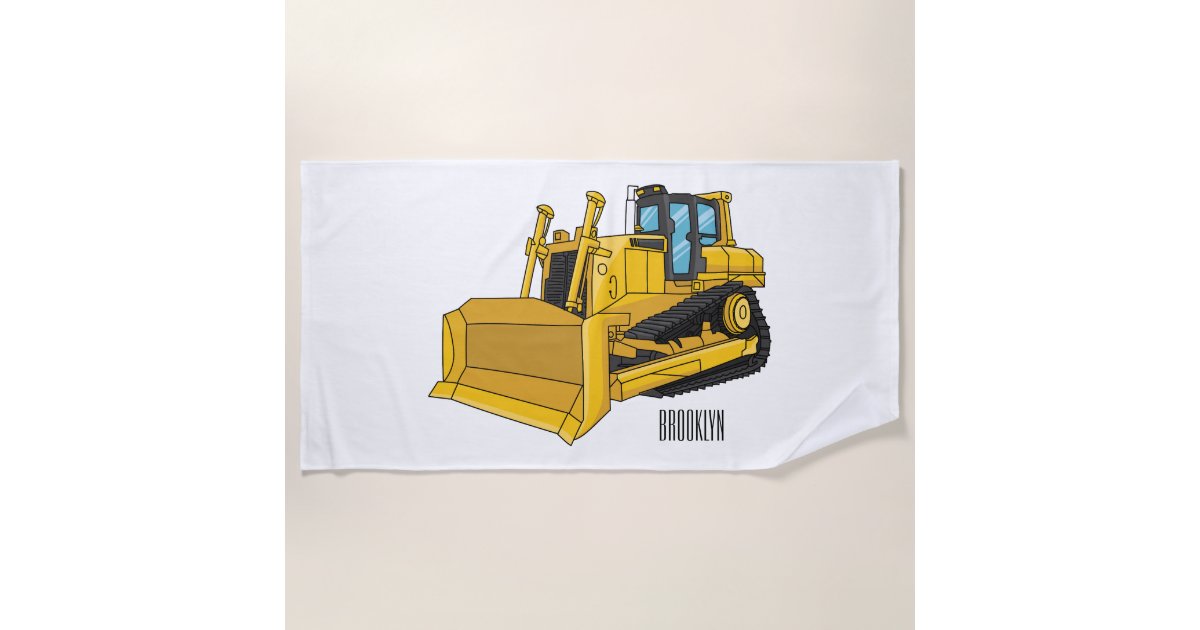 Bulldozer cartoon illustration beach towel | Zazzle