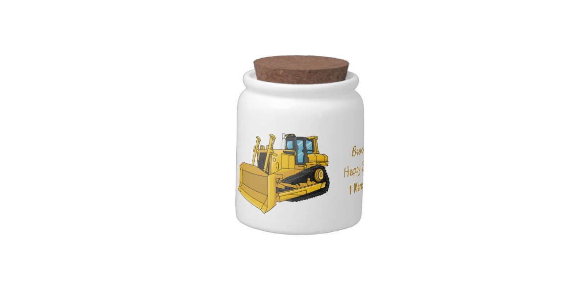 Bulldozer cartoon illustration candy jar | Zazzle