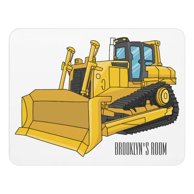 Bulldozer cartoon illustration door sign | Zazzle