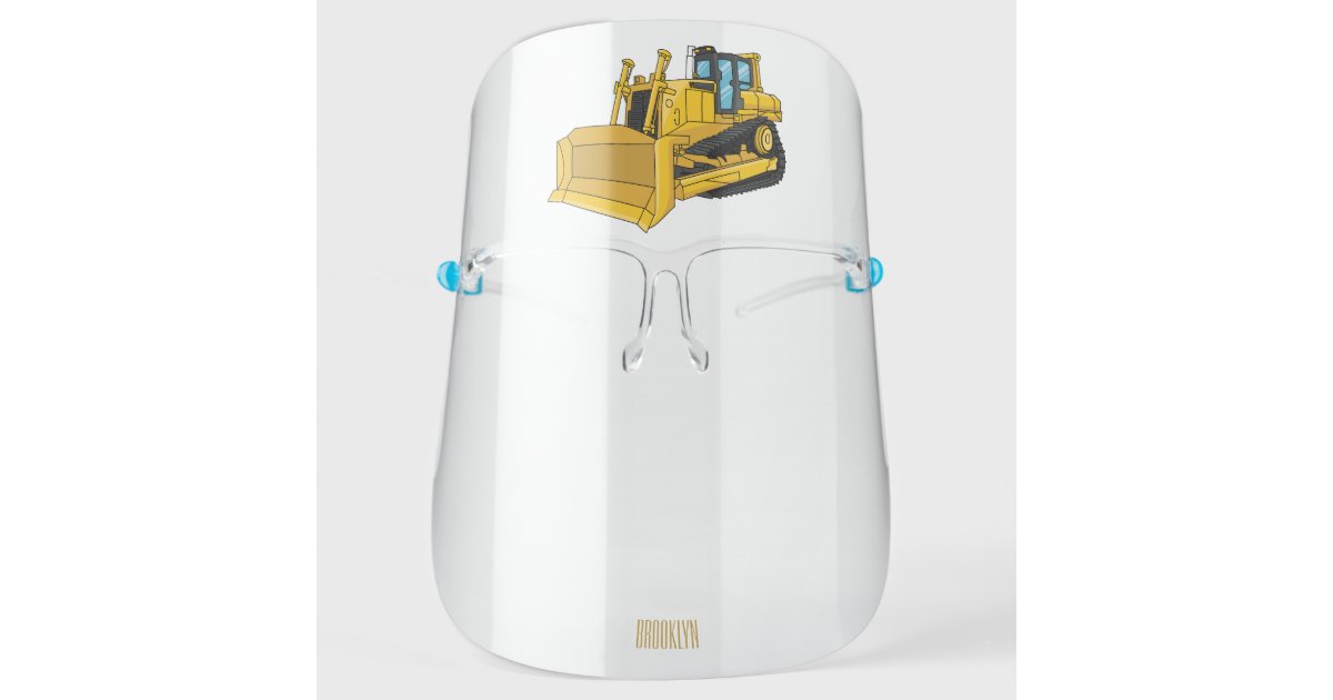 Bulldozer cartoon illustration face shield | Zazzle