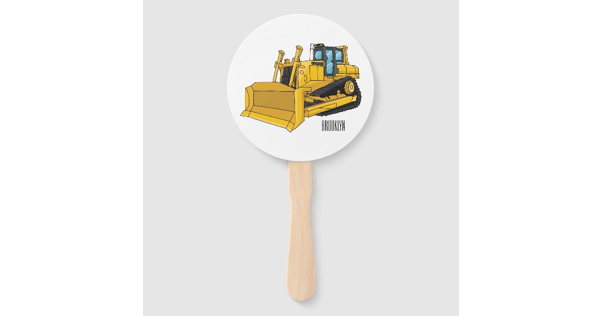 Bulldozer cartoon illustration hand fan | Zazzle
