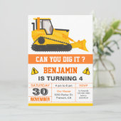 Bulldozer Construction Kids Birthday Party Invitation | Zazzle
