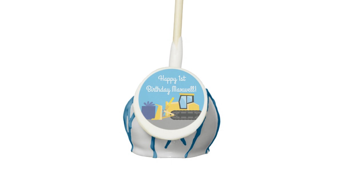 Bulldozer Cute 1st Birthday Party Construction Cake Pops | Zazzle