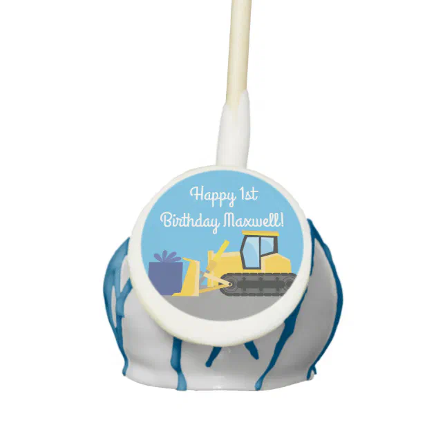 Bulldozer Cute 1st Birthday Party Construction Cake Pops | Zazzle