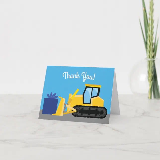 Bulldozer Cute 1st Birthday Party Construction Card | Zazzle