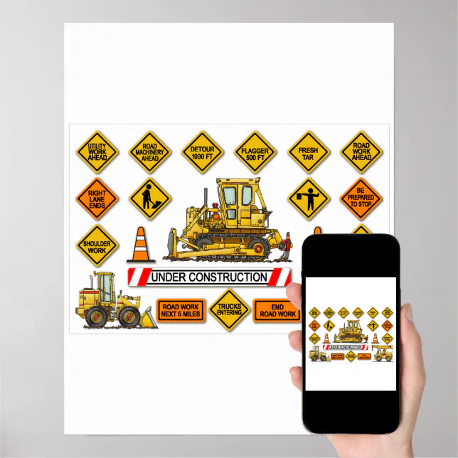 Bulldozer Dozer Construction Signs Poster | Zazzle
