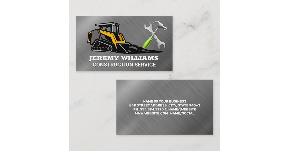 Bulldozer | Metallic | Hammer Wrench Business Card | Zazzle