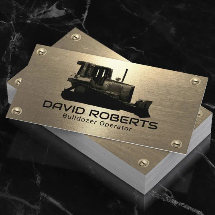 Bulldozer Plant Operator Gold Metal Construction Business Card | Zazzle