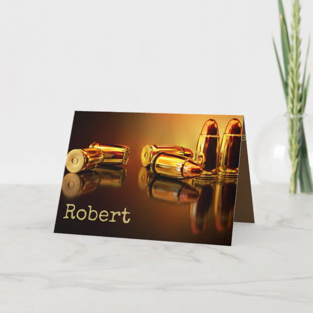 Bullets and cartridges shooting birthday card | Zazzle