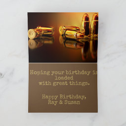 Bullets and cartridges shooting birthday card | Zazzle