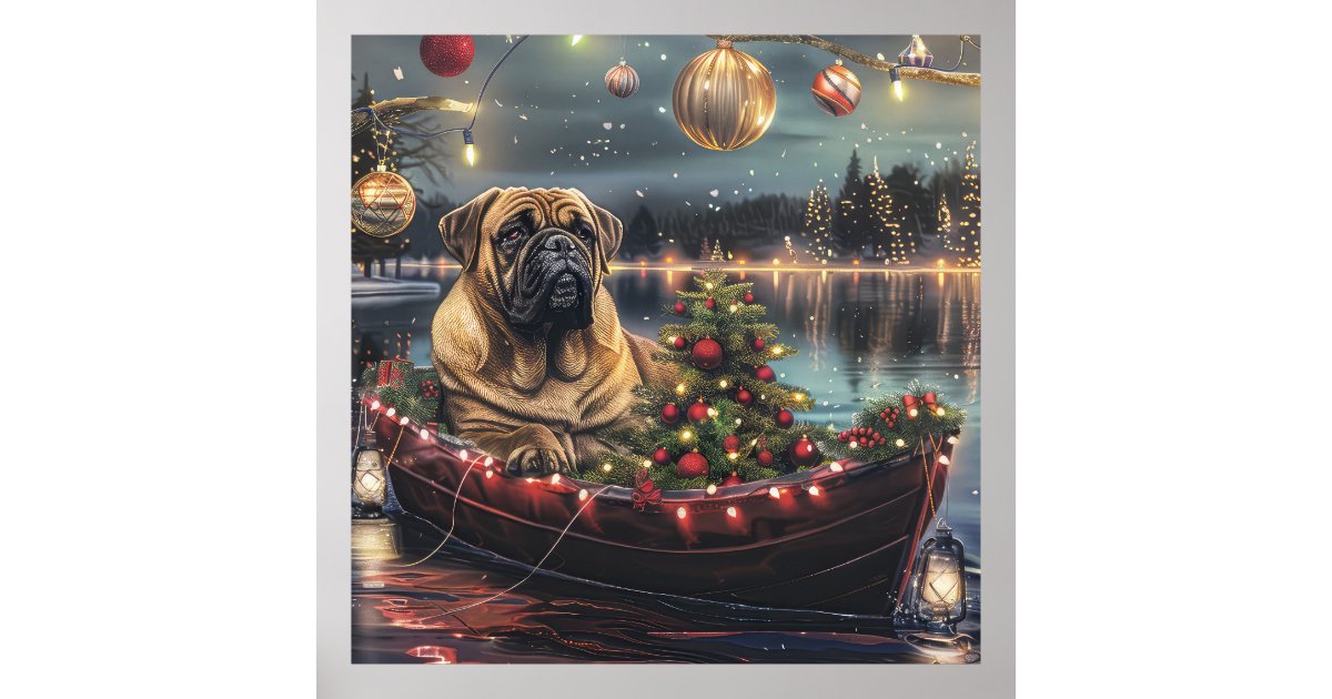 Bullmastiff Christmas Festive Voyage Poster | Zazzle