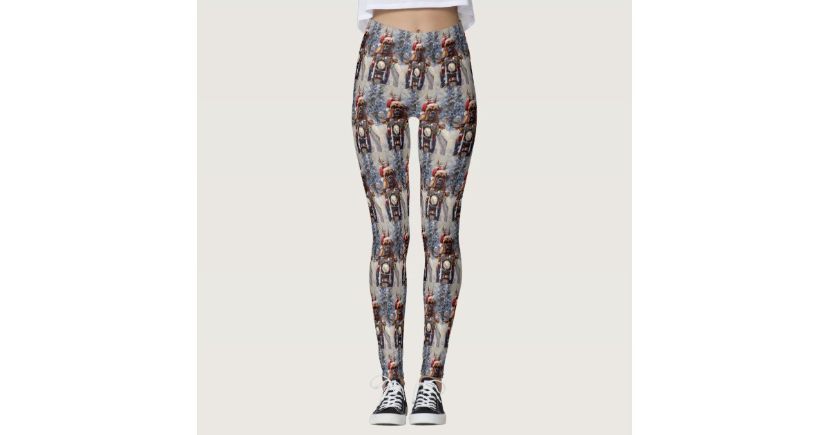 Bullmastiff Dog Riding Motorcycle Christmas Leggings | Zazzle