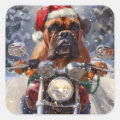 Bullmastiff Dog Riding Motorcycle Christmas Square Sticker | Zazzle