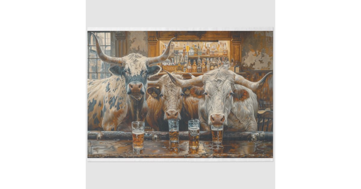 Bulls-Cows in a Western Saloon Decoupage Tissue Paper | Zazzle