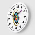 Bullseye Archery Target with Arrow Hitting Center Large Clock | Zazzle