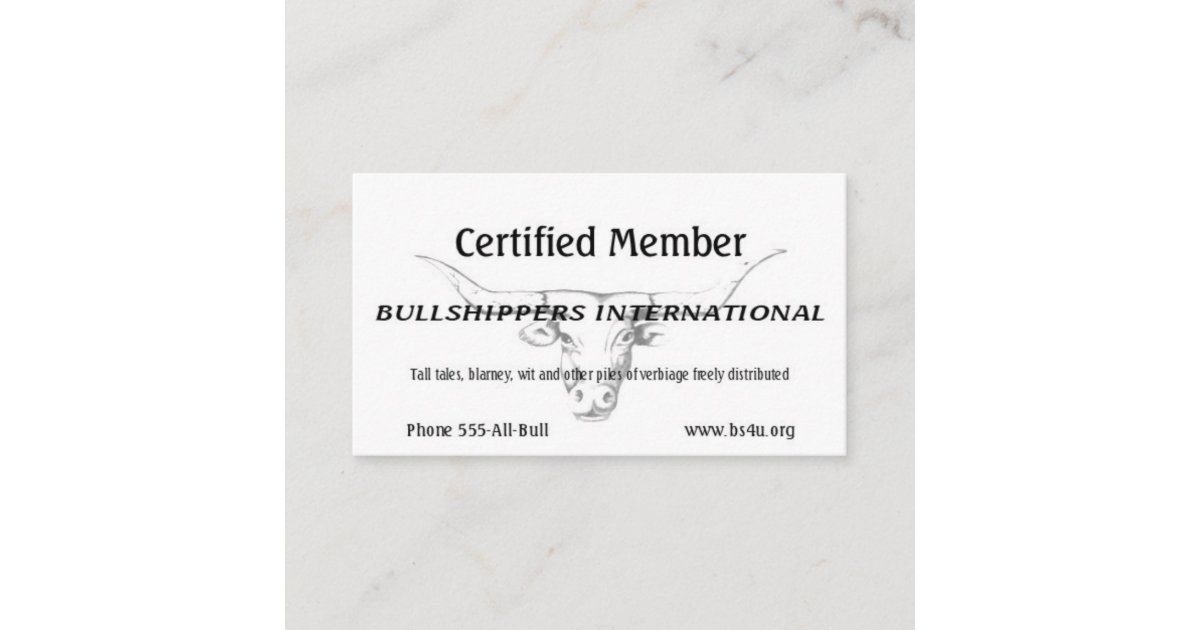Bullshippers International membership Business Card | Zazzle