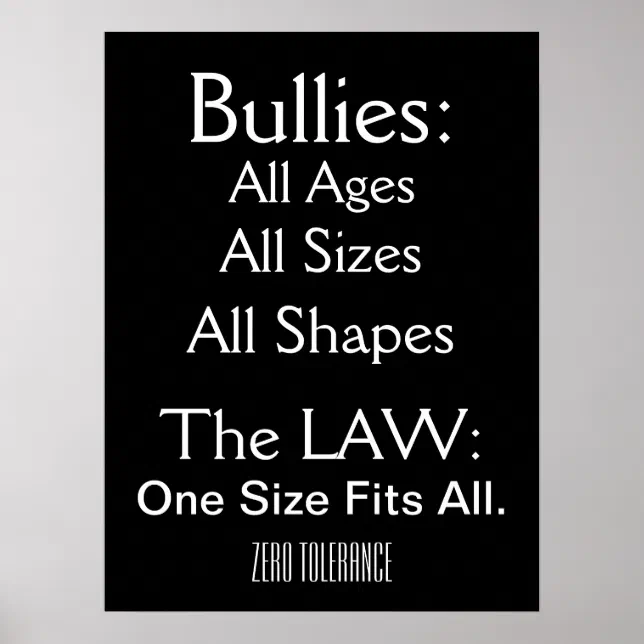 Bullying - Zero Tolerance - SRF Poster | Zazzle