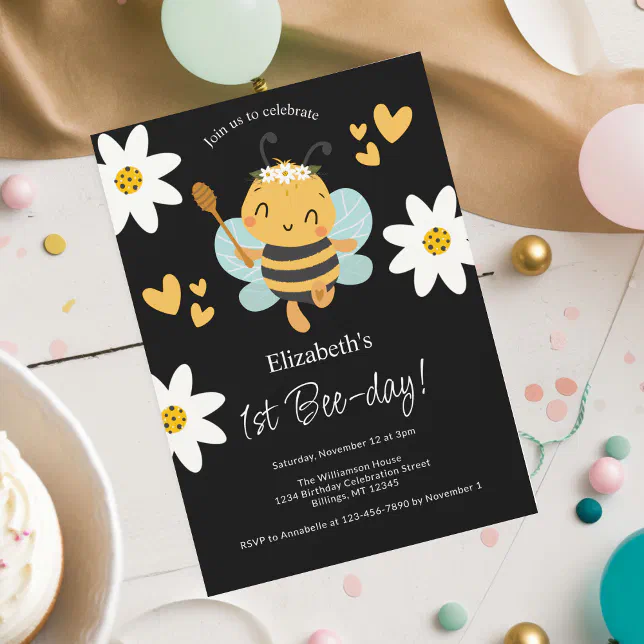 Bumble Bee 1st Bee-day Birthday Party Invitation | Zazzle