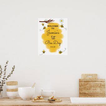 Bumble Bee 1st Birthday Party Welcome Sign Poster | Zazzle