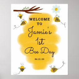 Bumble Bee 1st Birthday Party Welcome Sign Poster | Zazzle