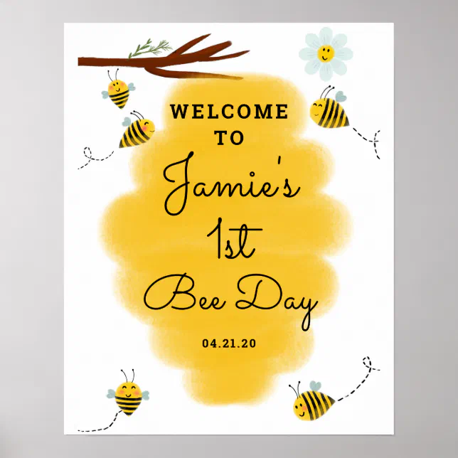 Bumble Bee 1st Birthday Party Welcome Sign Poster | Zazzle