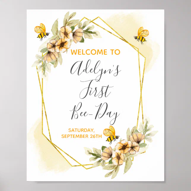 Bumble Bee 1st Birthday Party Welcome Sign Poster | Zazzle