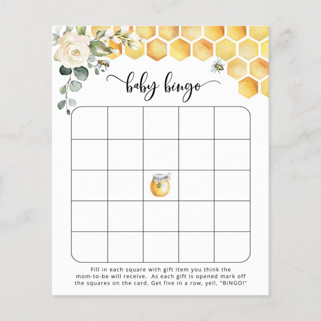Bumble bee baby shower bingo. Bee baby bingo game | Zazzle