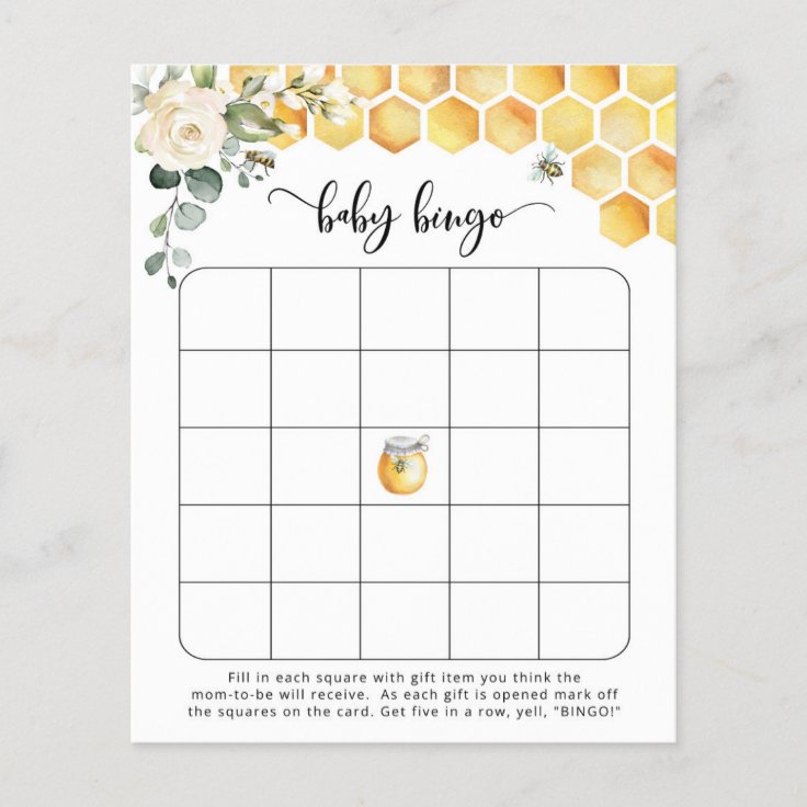 Bumble bee baby shower bingo. Bee baby bingo game | Zazzle