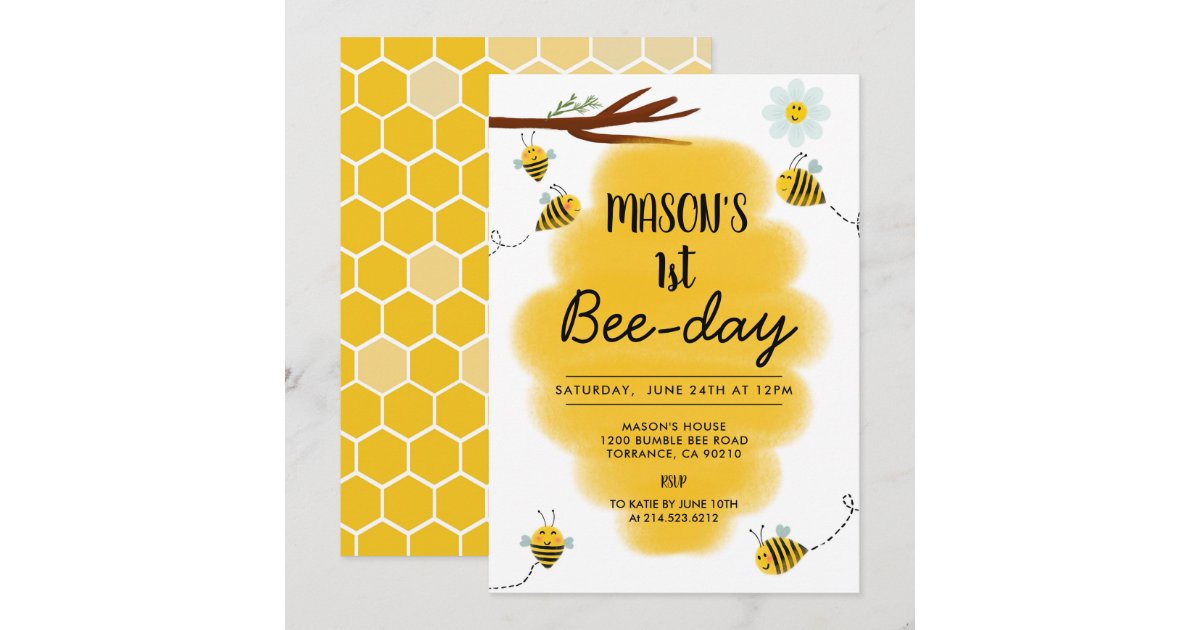 Bumble Bee Birthday Party Invitation | 1st Bee Day | Zazzle