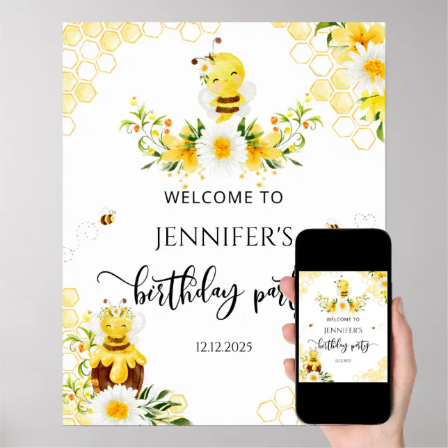 Bumble bee Birthday welcome Poster | Zazzle