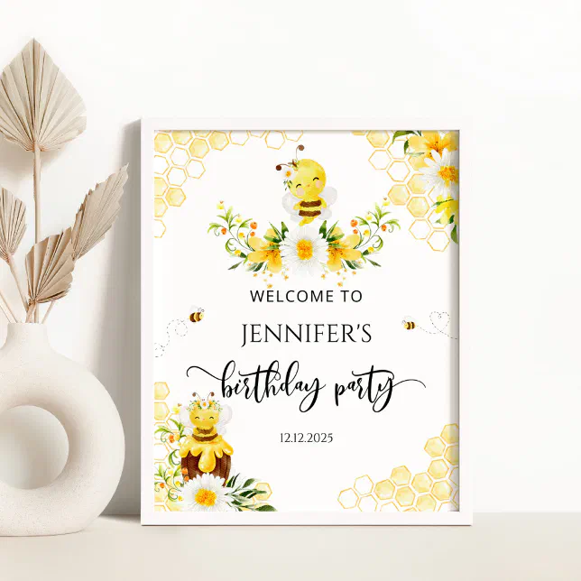 Bumble bee Birthday welcome Poster | Zazzle
