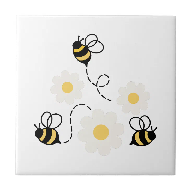 Bumble Bee Daisies Ceramic Tile | Zazzle