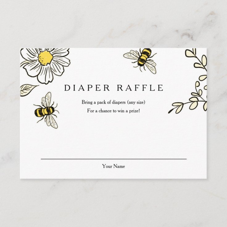 Bumble Bee Diaper Raffle Enclosure Card | Zazzle