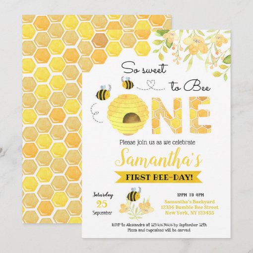 Bumble Bee First Birthday party invitations | Zazzle