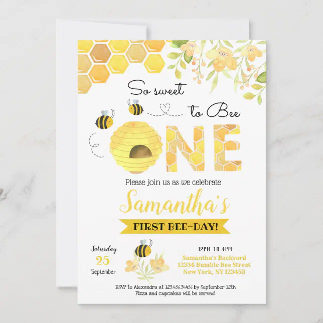Bumble Bee First Birthday party invitations | Zazzle