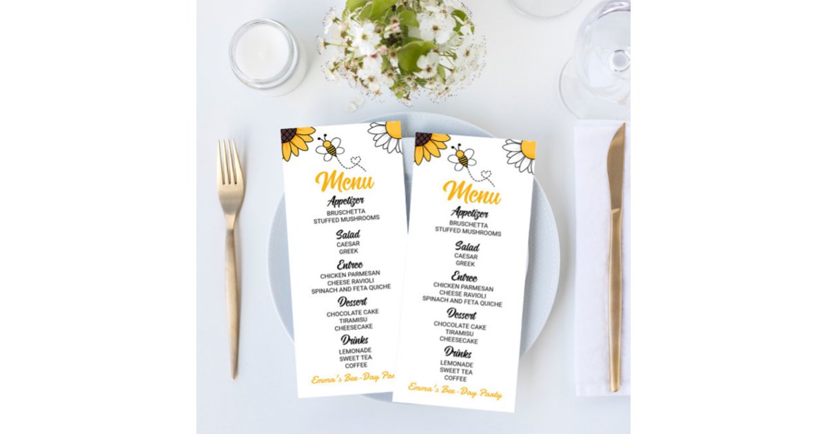 Bumble Bee Honey Bee Bee-Day Birthday Party Food Menu | Zazzle