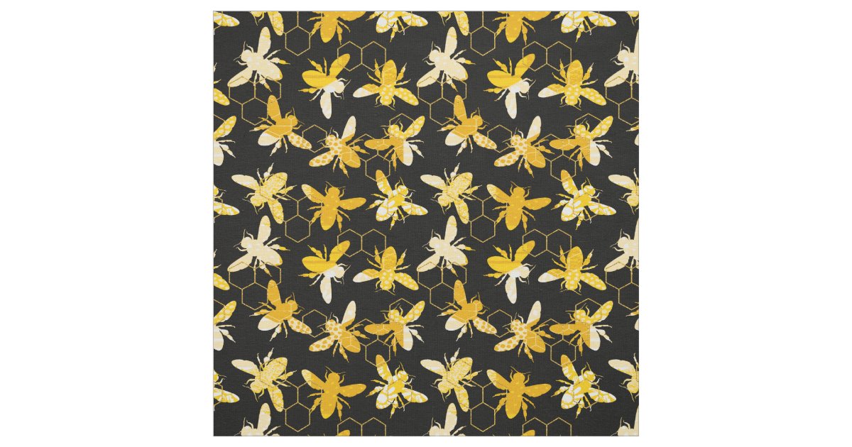 Bumble Bee Honey Pattern Fabric | Zazzle