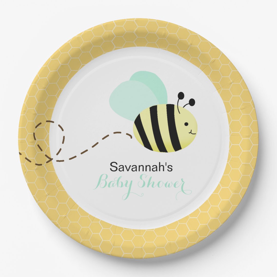 Bumble Bee Mint Green Wings Custom Paper Plate #2 | Zazzle
