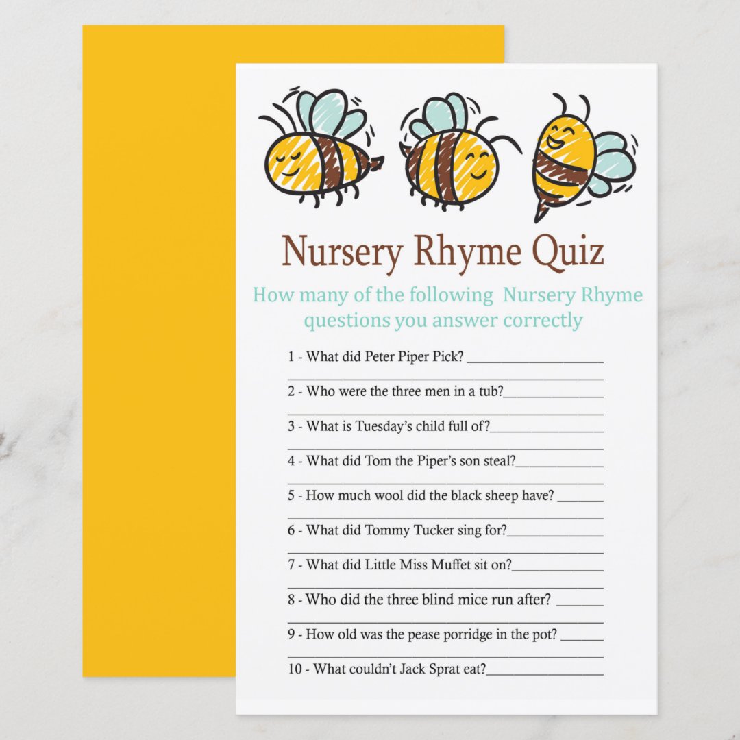 Bumble Bee Nursery Rhyme Quiz baby shower game | Zazzle