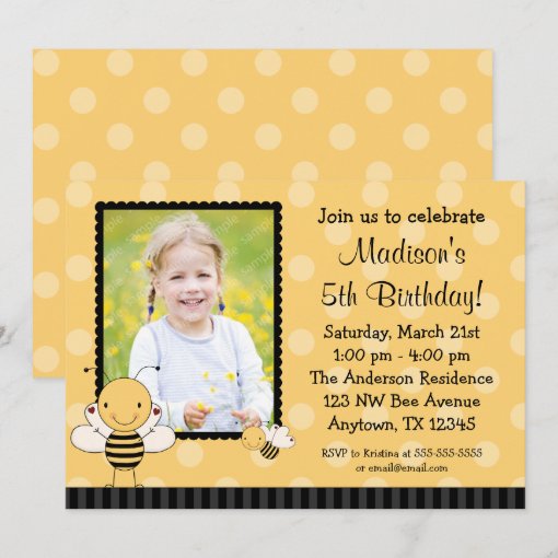 Bumble Bee Photo Birthday Party Invitations | Zazzle