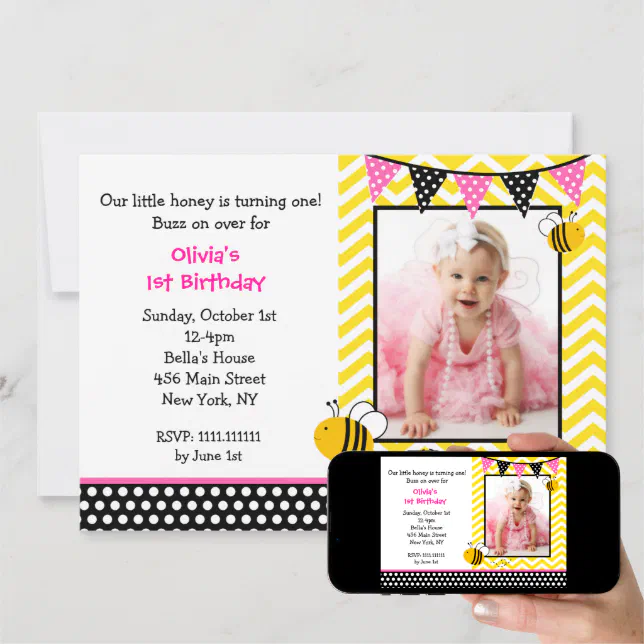 Bumble Bee Photo Birthday Party Invitations | Zazzle