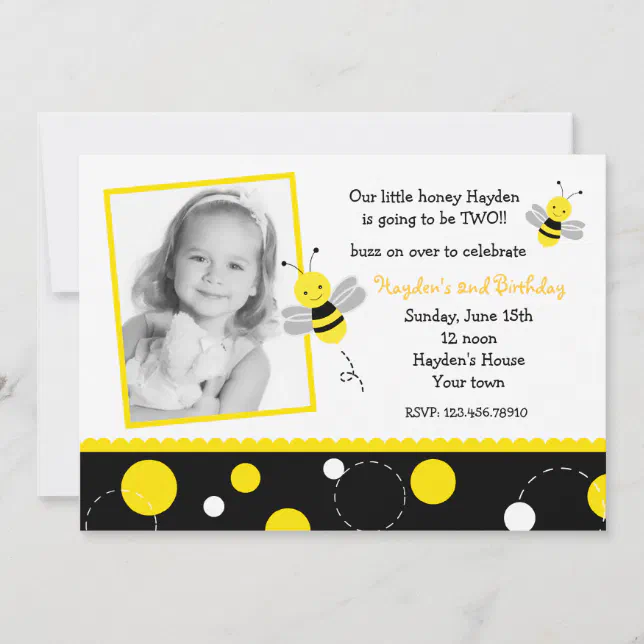 Bumble Bee Photo Birthday Party Invitations | Zazzle