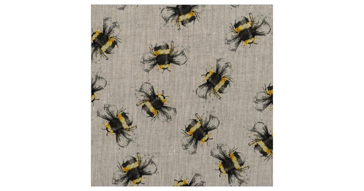 Bumble Bee Print Fabric - Natural | Zazzle