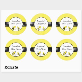 Bumble Bee Striped Polka Dots Baby Shower Classic Round Sticker | Zazzle
