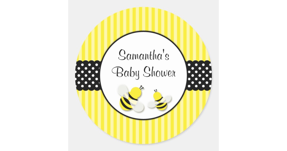 Bumble Bee Striped Polka Dots Baby Shower Classic Round Sticker | Zazzle