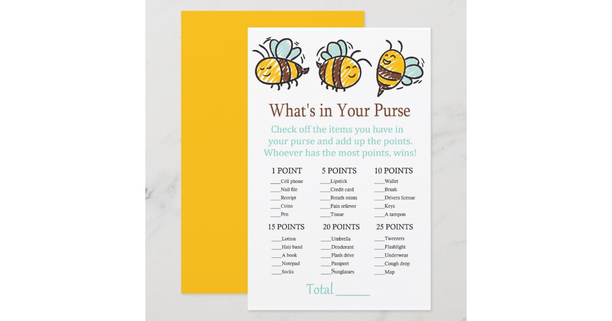 Bumble Bee What's in your purse game | Zazzle