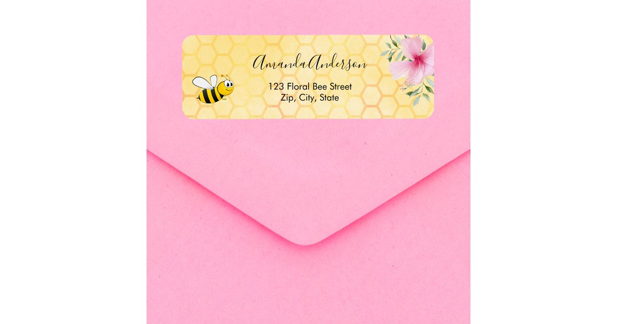 Bumble bee yellow honeycomb floral return address label | Zazzle