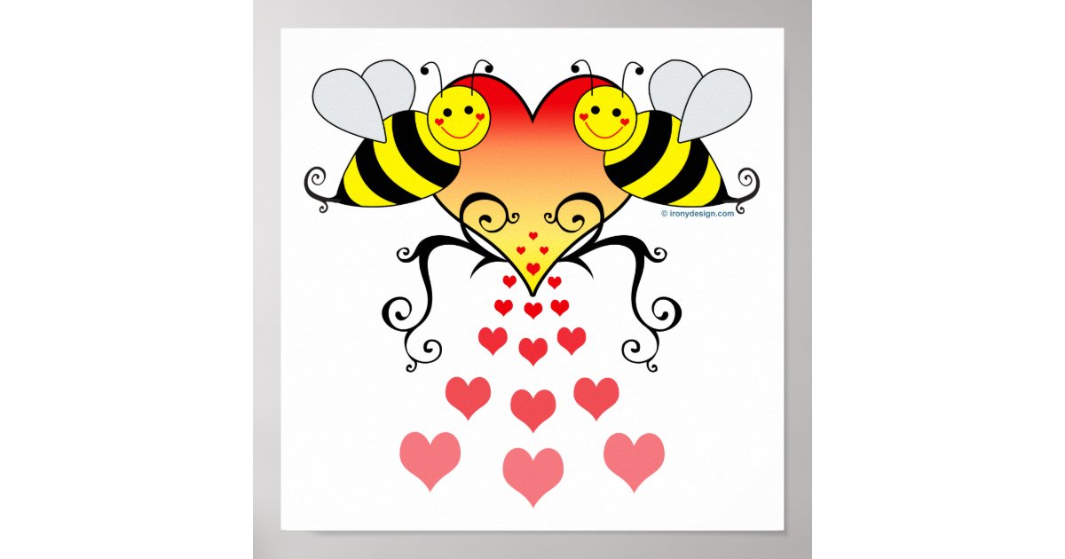 Bumble Bees Hearts Love Poster | Zazzle