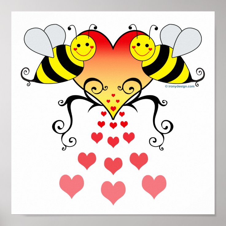 Bumble Bees Hearts Love Poster | Zazzle