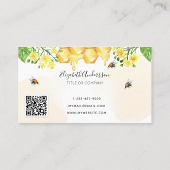 Bumble bees honey yellow floral qr code business card | Zazzle